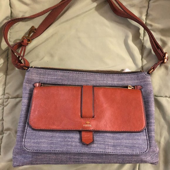 Fossil | Bags | New Fossil Grey Cloth With Brown Leather Accents ...